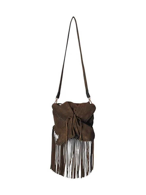 Carlos Falchi Suede Fringe Butterfly Bag - Brown