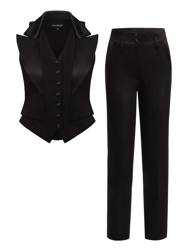 TIA DORRAINE Single-breasted Waistcoat And Tailored Trousers Set - Black