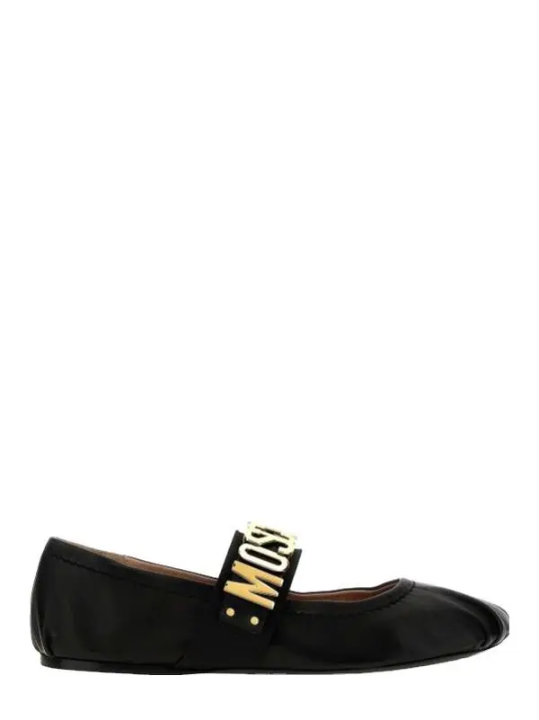 Moschino Lettering Leather Ballerina Flats - Black