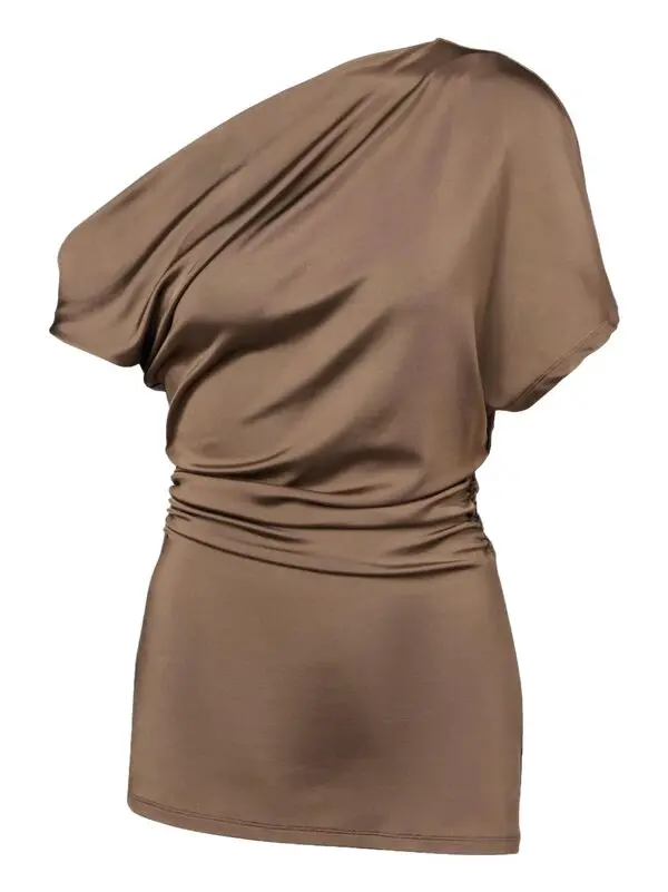 Tove Ruched Draped Jersey Top - Brown