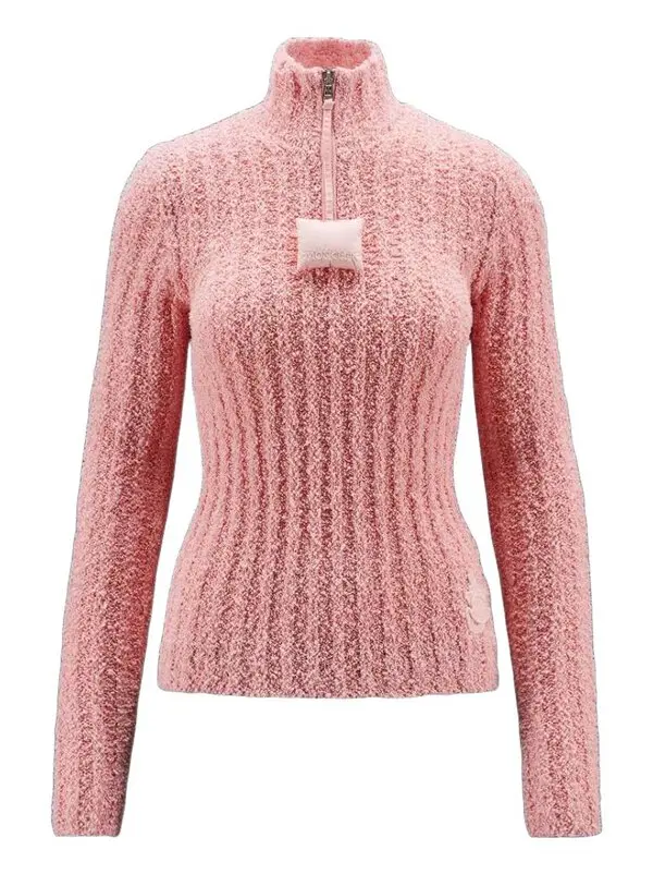 Moncler Cotton Terry Cloth Zip-up Turtleneck Jumper - Pink