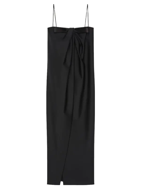 Givenchy Sliced Long Dress In Wool And Mohair With Bow - Black