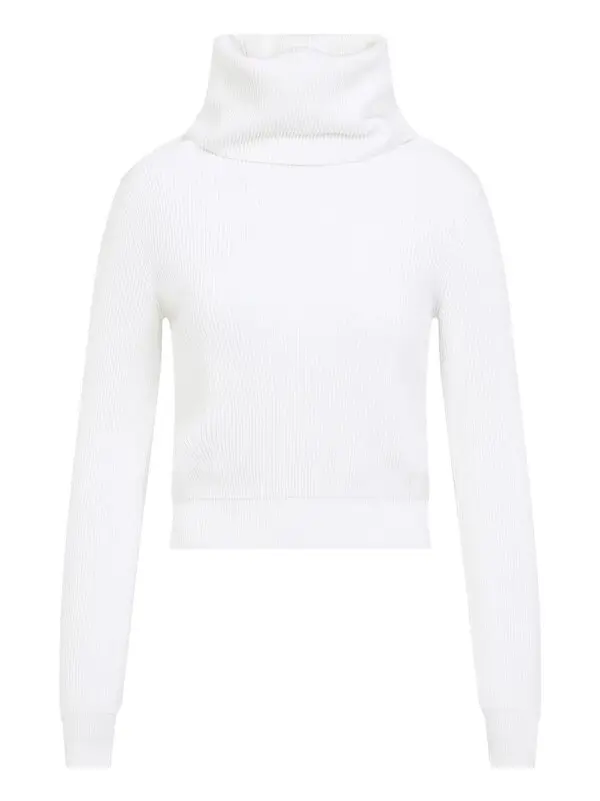 Alaïa Ribbed Mock Neck Cropped Jumper - White