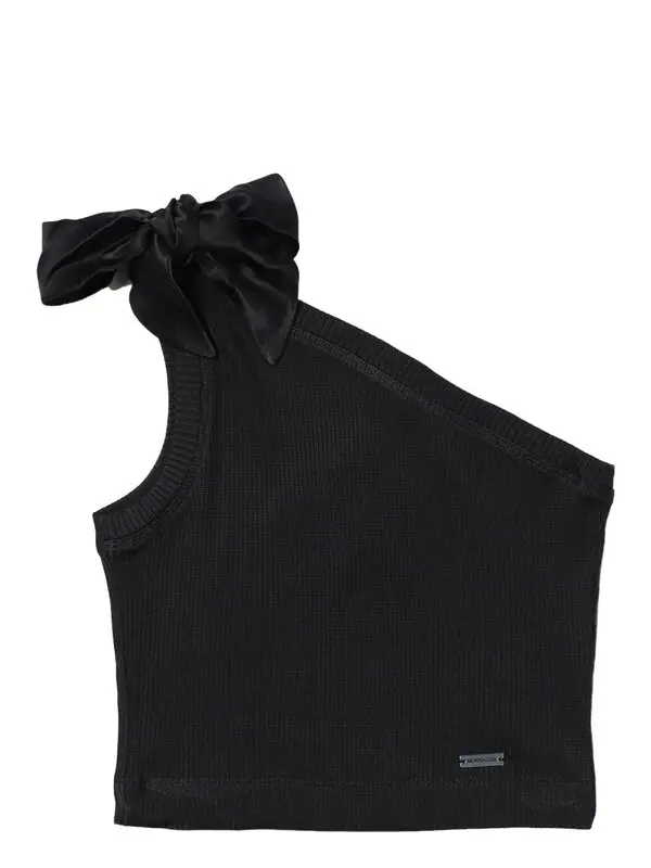 Monnalisa One Shoulder Tank Top With Bow Detail - Black