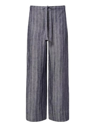 Max Mara Cresta Pinstriped Linen Wide-leg Pants - Blue