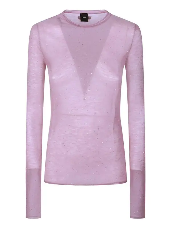 Pinko Long-sleeved Knitted Sheer T-shirt - Pink