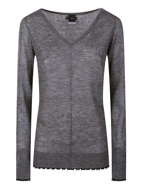 Pinko V-neck Frayed Hem Long-sleeve Sweater - Black