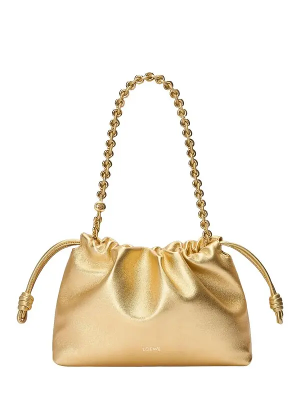 Loewe Medium Flamenco Knotted Chain Shoulder Bag In Laminated Lambskin - Gold