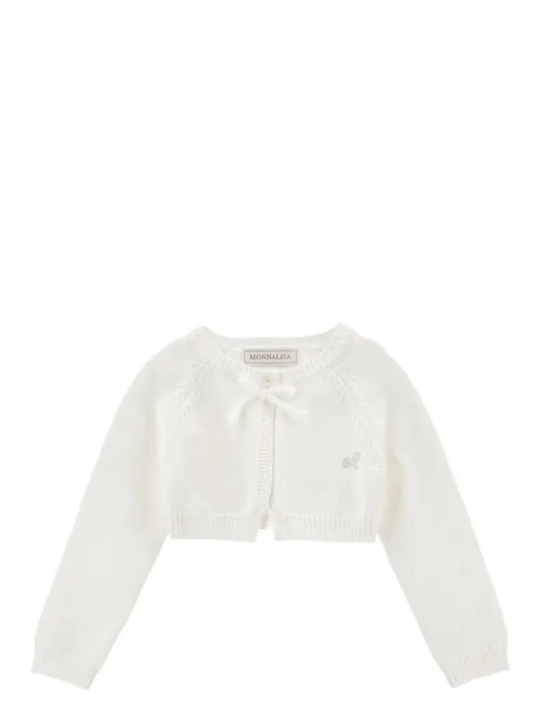 Monnalisa Cropped Cardigan With Bow Detail - White