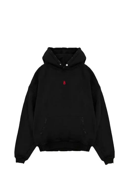 VISION OF SUPER Hoodie With Embroidered Flame - Black