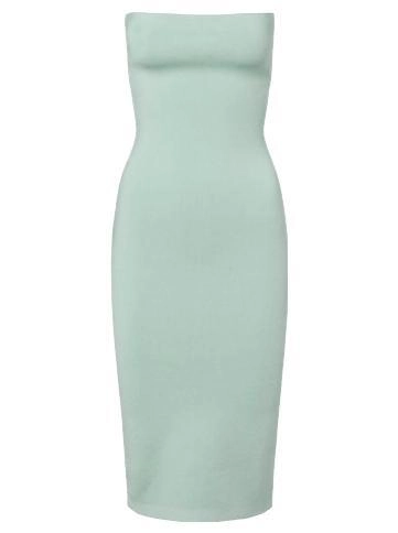 Jacquemus Strapless Fitted Midi Dress With Buttoned Back Slit - Green
