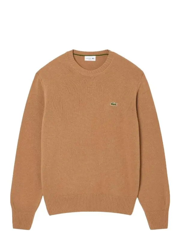 Lacoste Crewneck Jumper With Logo Patch - Beige