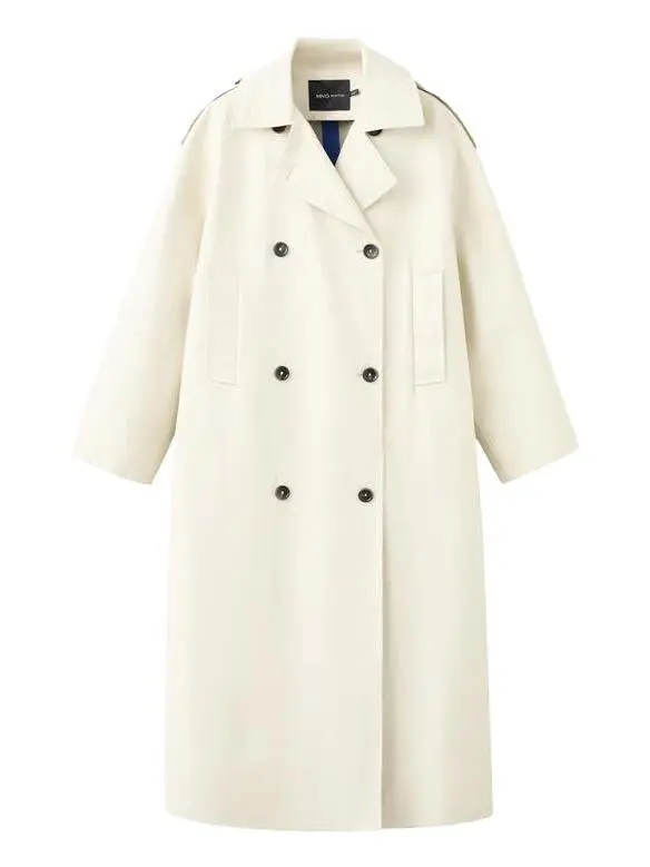 Mango Cotton Blend Trench Coat With Contrast Cuff Detail - Beige