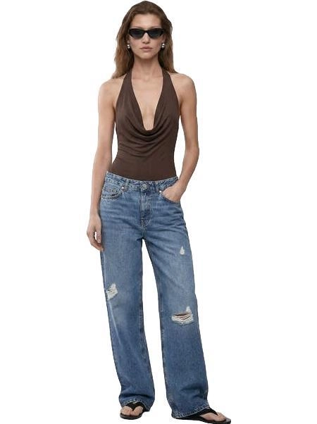 Koton Halter Neck Drape Bodysuit - Brown