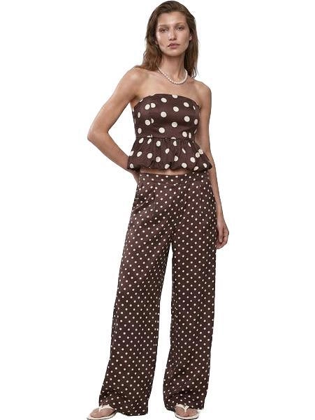 Koton Flowy Wide Leg Polka Dot Pants - Brown Design