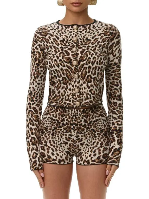 Naked Wardrobe Leopard Jacquard Cropped Cardigan - Spotted Leopard
