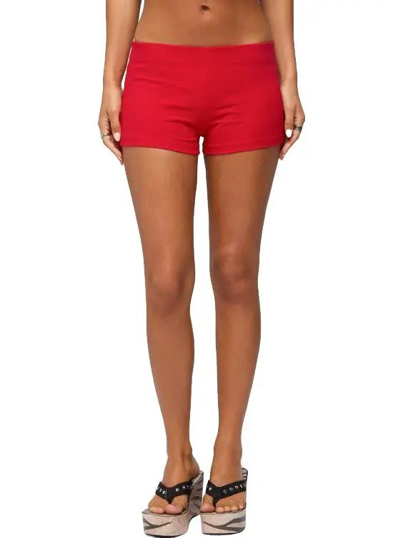 EDIKTED Stretch Cotton Micro Shorts - Red