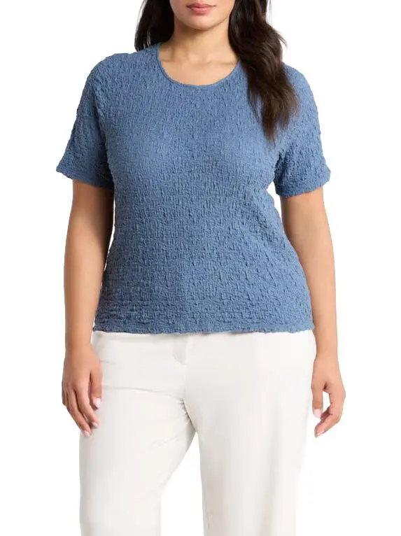 Eileen Fisher Crinkled Knit Organic Cotton Blend Crewneck Top - Cold Spray