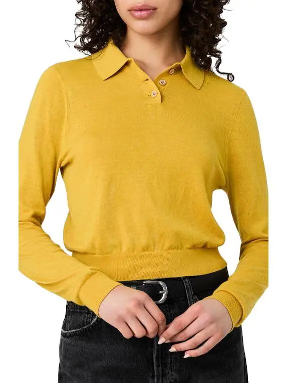 French Connection Nola Fine-knit Cropped Long Sleeve Polo - Deep Marigold