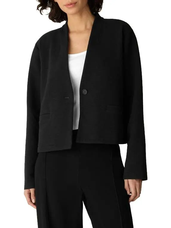 Eileen Fisher High Collar Cropped Jacket - Black