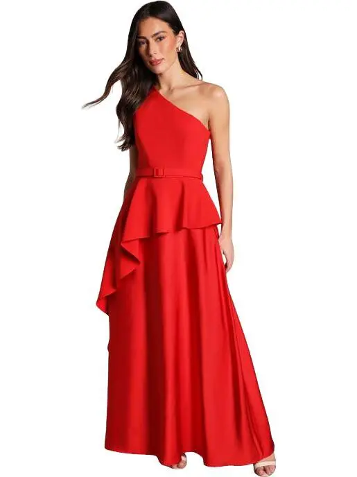 Coast One Shoulder Ruffle Maxi Dress - Red