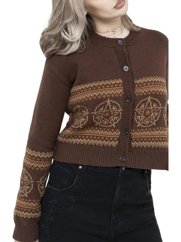 DISTURBIA Olympia Pentagram Fairisle Knit Cardigan - Brown