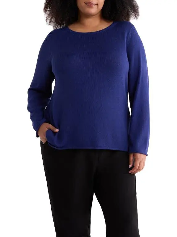 Eileen Fisher Bateau Neck Organic Cotton Blend Sweater - Infinity