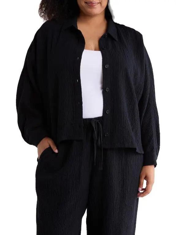 Eileen Fisher Classic Collar Stretch Organic Cotton Jacket - Black