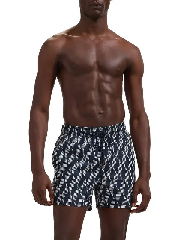 Bugatchi Cruz Print Swim Trunks - Navy