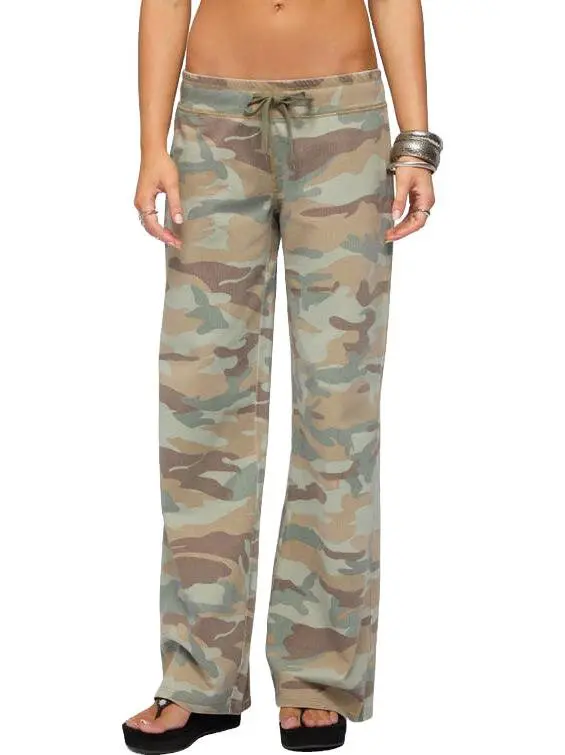EDIKTED Kenan Straight Leg Camouflage Sweatpants - Sage