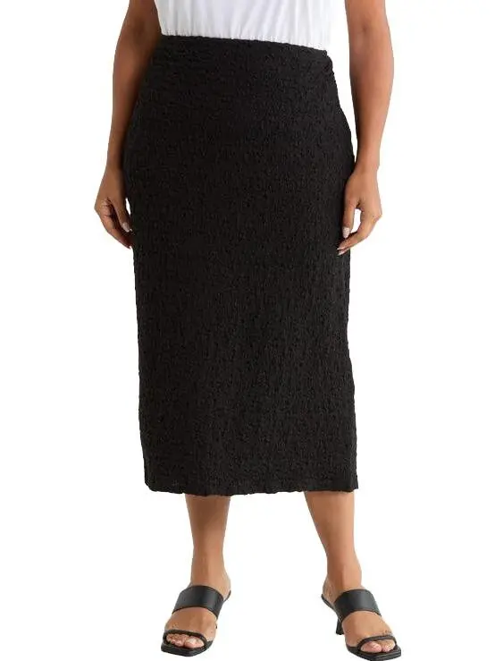 Eileen Fisher Crinkled Organic Cotton Blend Midi Skirt - Black