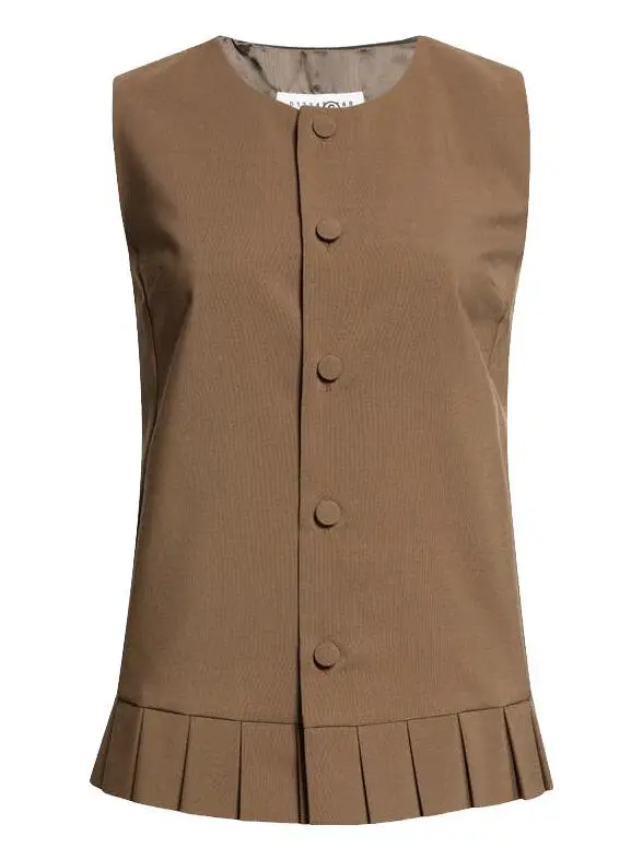 MAISON MARGIELA Sleeveless Pleated Hem Button-up Shirt - Brown