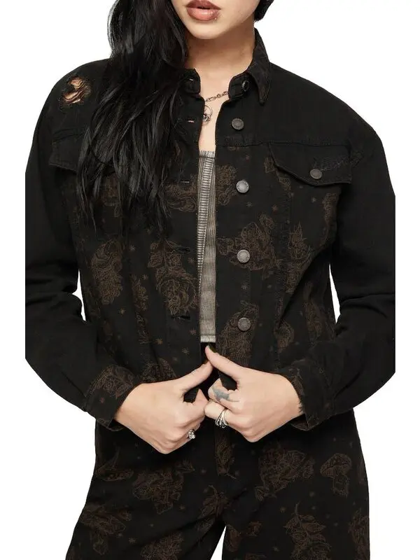 DISTURBIA Hexborn Baba Yaga Spliced Denim Jacket - Black