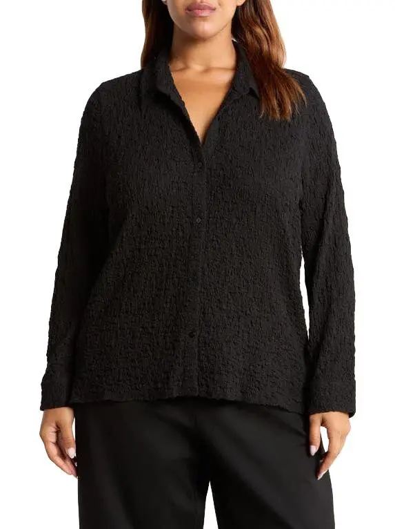 Eileen Fisher Classic Collar Textured Shirt - Black