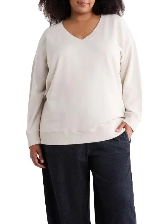 Eileen Fisher V-neck Organic Cotton Sweatshirt - Plaster