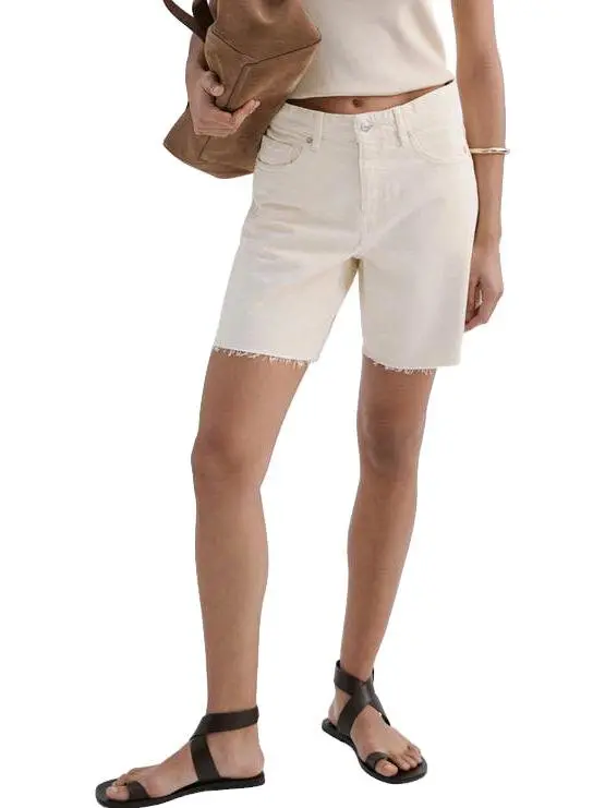 Mango Low Rise Straight Leg Denim Bermuda Shorts - Ecru