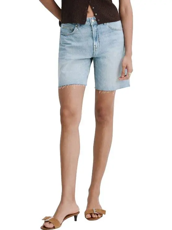 Mango Low Rise Straight Leg Denim Bermuda Shorts - Medium Blue