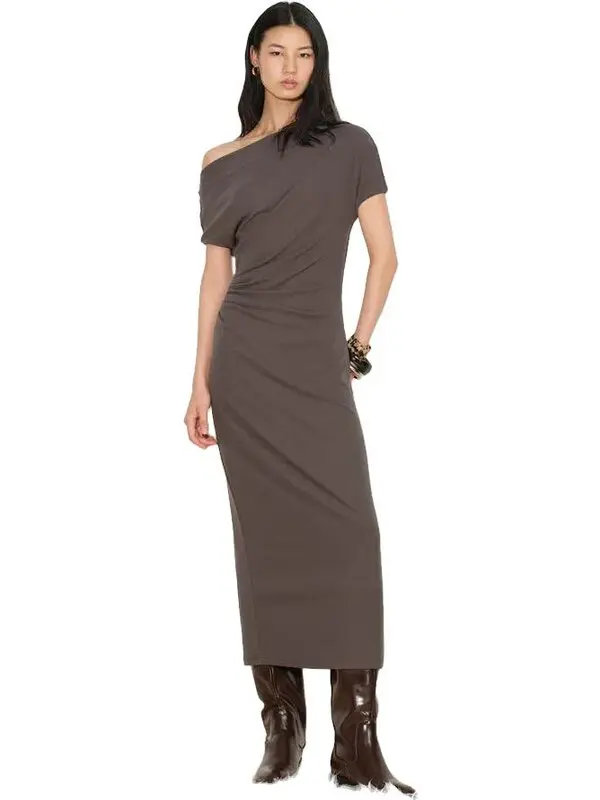 Fabrique Hazel Draped Off-shoulder Maxi Dress - Grey
