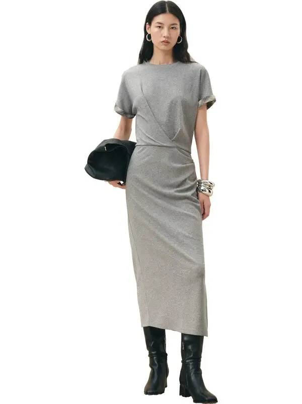 Fabrique Clara Cotton T-shirt Dress With Plaid Hem - Grey