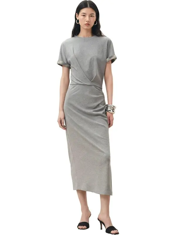 Fabrique Clara Cotton T-shirt Dress With Plaid Hem - Grey