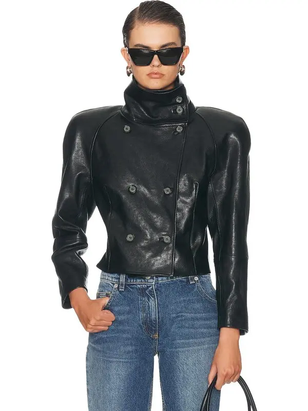 Magda Butrym Leather Jacket With Padded Shoulders - Black