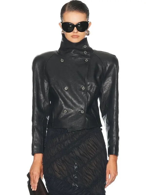 Magda Butrym Leather Jacket With Padded Shoulders - Black