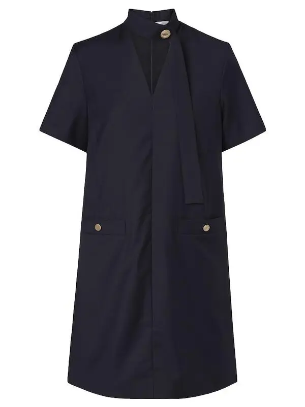 Moncler Tie-neck Virgin Wool Mini Dress - Blue