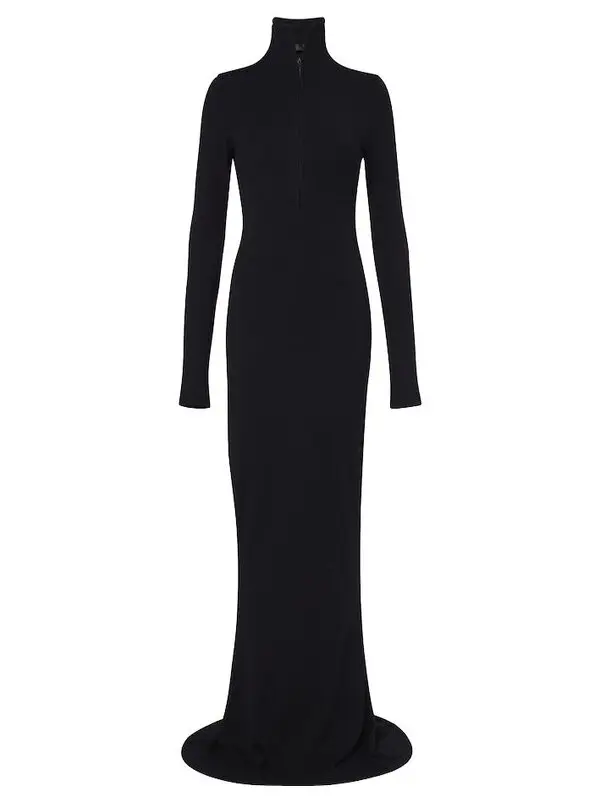 MUGLER Turtleneck Wool-blend Jersey Maxi Dress - Black