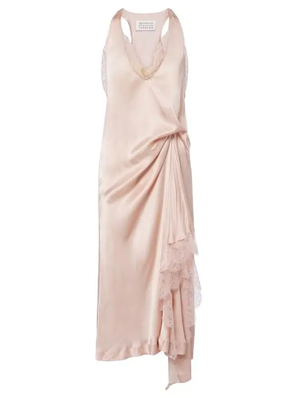 MAISON MARGIELA Gathered Lace-trimmed Satin Slip Dress - Pink