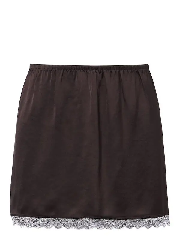 LESET Lace-trimmed Satin Miniskirt - Brown