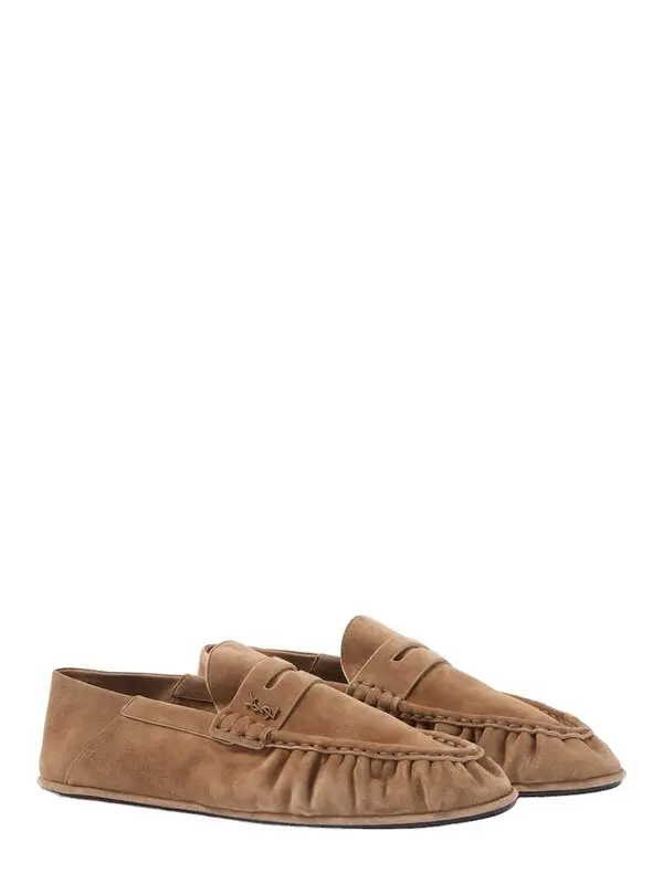 Saint Laurent Suede Penny Loafers - Beige