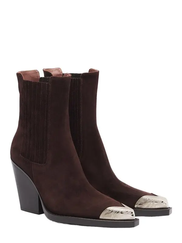 Paris Texas Embellished Suede Cowboy Boots - Brown
