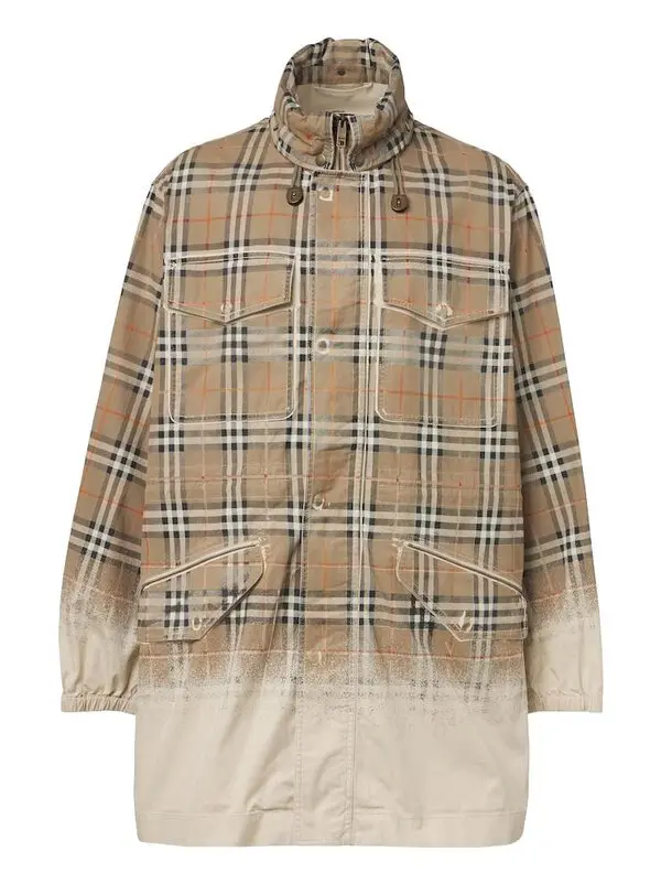 Burberry Checked Cotton Gabardine Parka - Beige