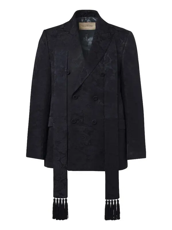 Valentino Garavani Floral Jacquard Linen And Silk Blazer - Blue